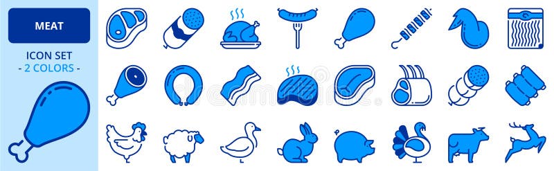 Icons in Two Colors about Meat. Food Stock Vector - Illustration of ...