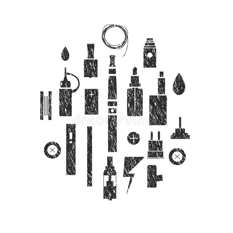 Icons Vape. Hand Graphics. Silhouette. Texture Stock Vector ...