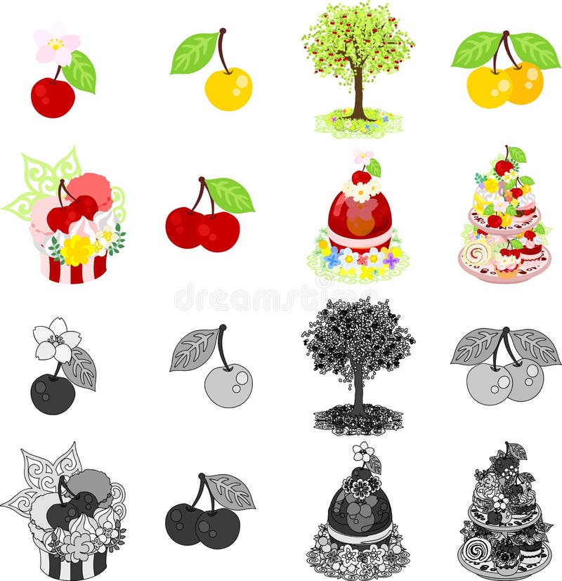 The Icons of Various Cherry Sweets Stock Vector - Illustration of ...
