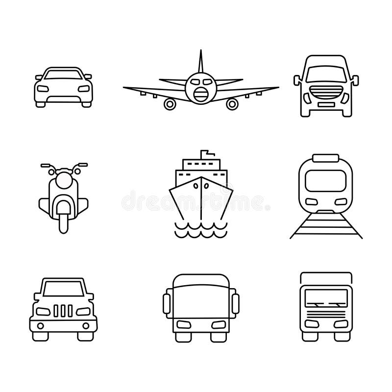 Icons of Various Means of Transportation. Vector Illustration Stock ...