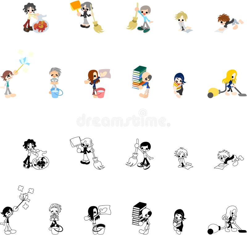 Icons of Various People Cleaning Stock Vector - Illustration of artwork ...