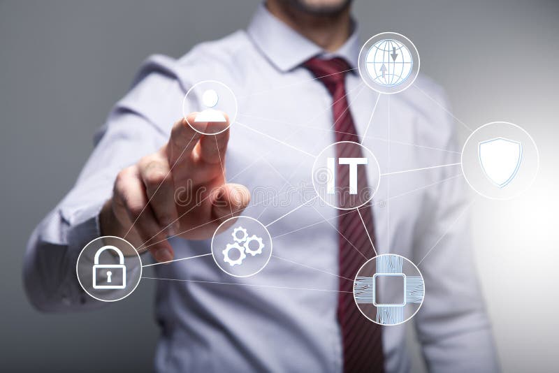 It and Icons on Virtual Screen Stock Photo - Image of people ...