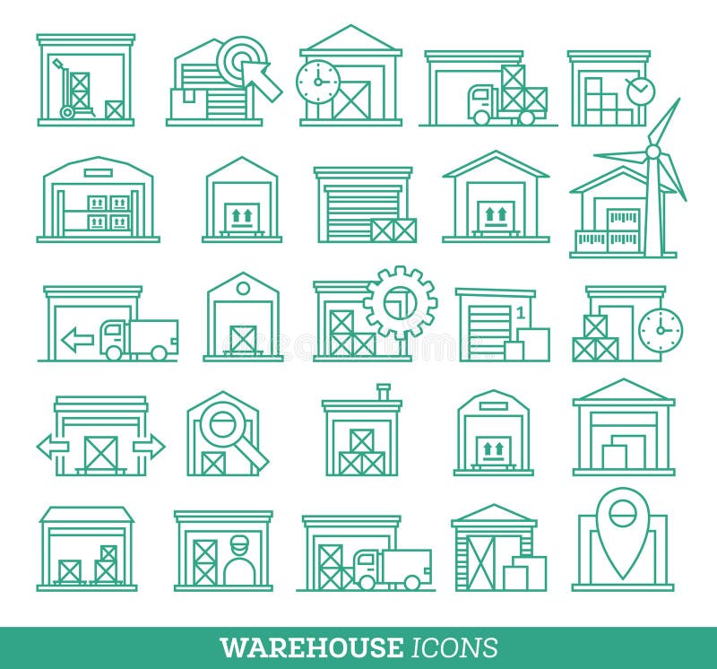 Icons with Warehouse Buildings. Linear Icons. Simple Icons Isolated on ...
