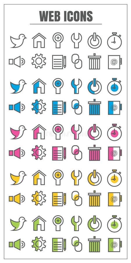 Icons Web Color Blck Blue Pink Yellow Green Vector on White Back Stock ...