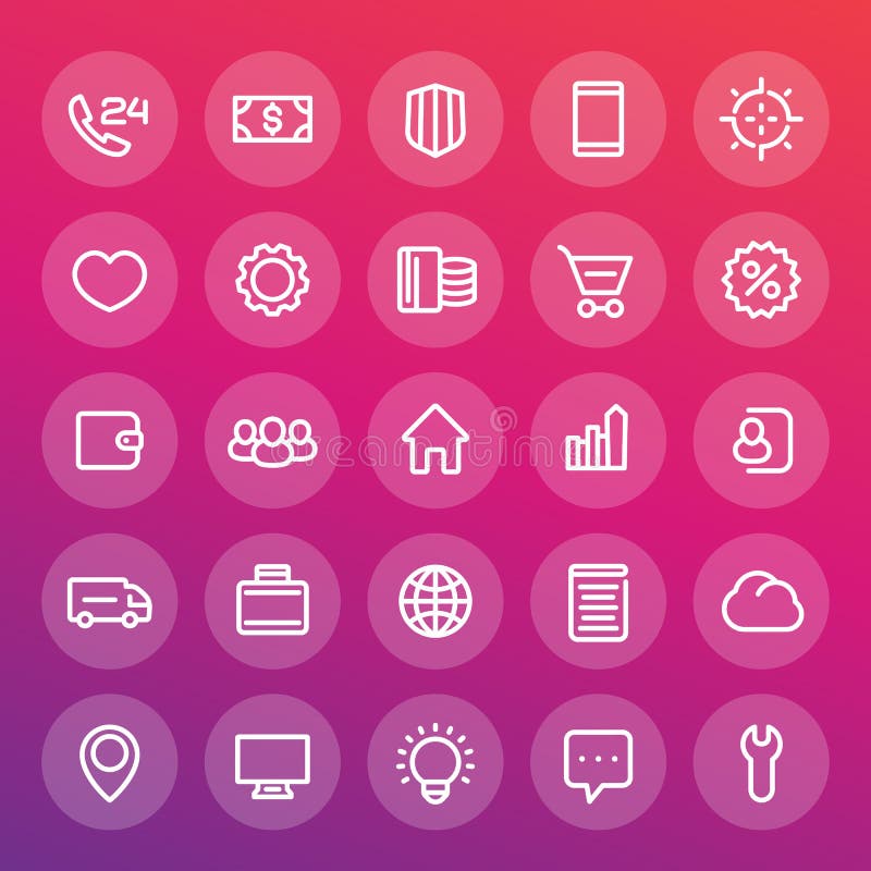 Icons for Web Design in Line Style Stock Vector - Illustration of ...