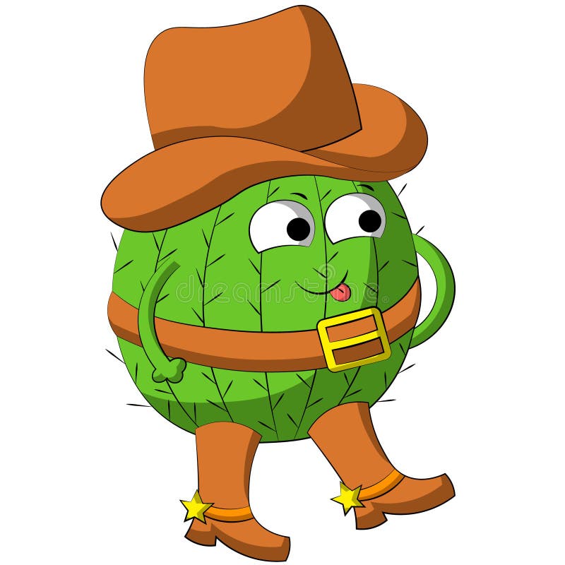 Cute Cartoon Character Cactus Cowboy. Draw Illustration in Color Stock ...
