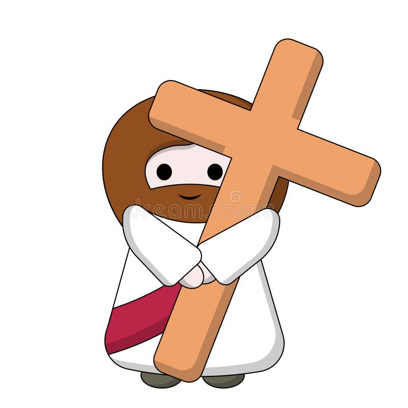 Cute God Jesus Christ Holds the Cross in Color Stock Vector ...