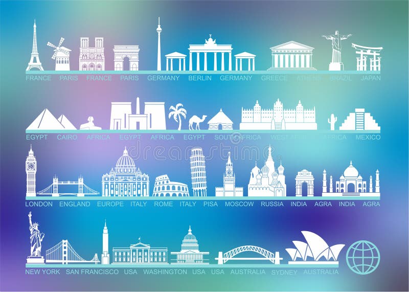 Icons World Tourist Attractions Stock Vector - Illustration of icons ...