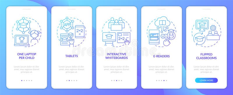 ICT Educational Applications Blue Gradient Onboarding Mobile App Screen ...