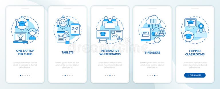 ICT Educational Applications Blue Onboarding Mobile App Screen Stock ...