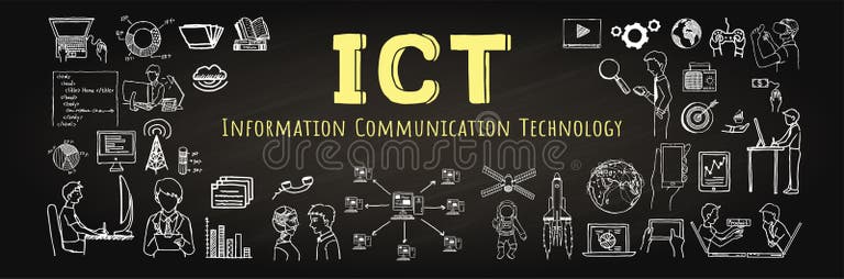 ICT and Hand Drawn Illustrations on Chalkboard. Stock Vector Stock ...
