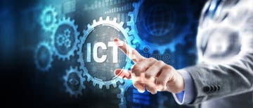 ICT. Information Communication Technology Concept on Mixed Media ...