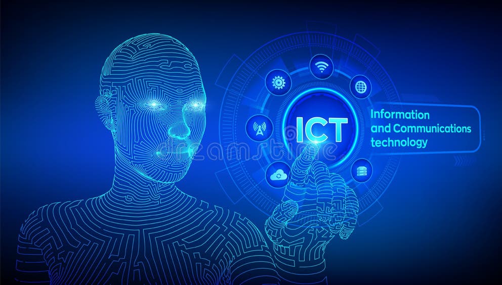 ICT. Information and Communication Technology Concept on Virtual Screen ...