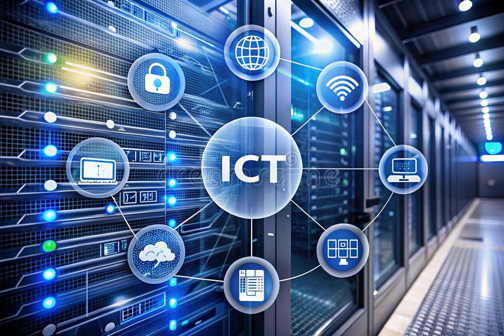 ICT and IoT Technology Concepts in Server Room Stock Illustration ...