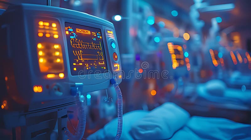 ICU Ward with Multiple Ventilators Showing Vital Signs on Screens Stock ...