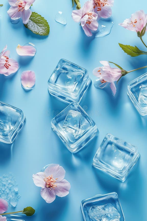 Icy Blue Background with Ice Cubes, Space for Text, Top View Stock ...