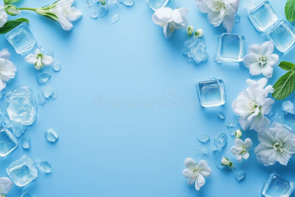 Icy Blue Background with Ice Cubes, Space for Text, Top View Stock ...