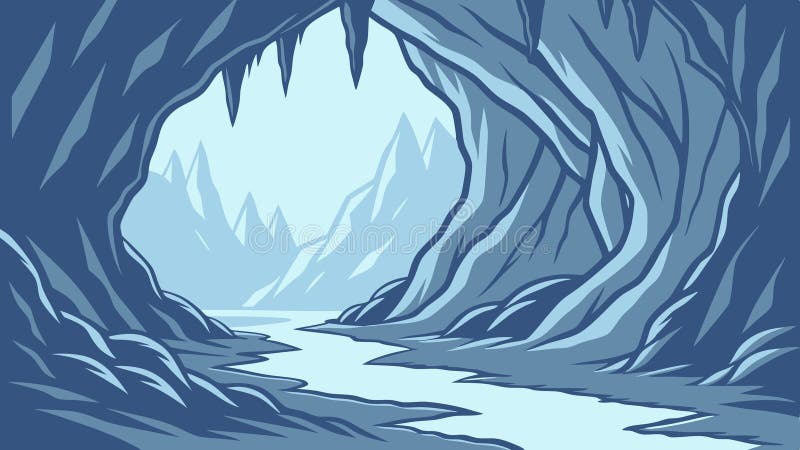 Icy Blue Cave Interior Exploration, Vector Design Generative AI Stock ...