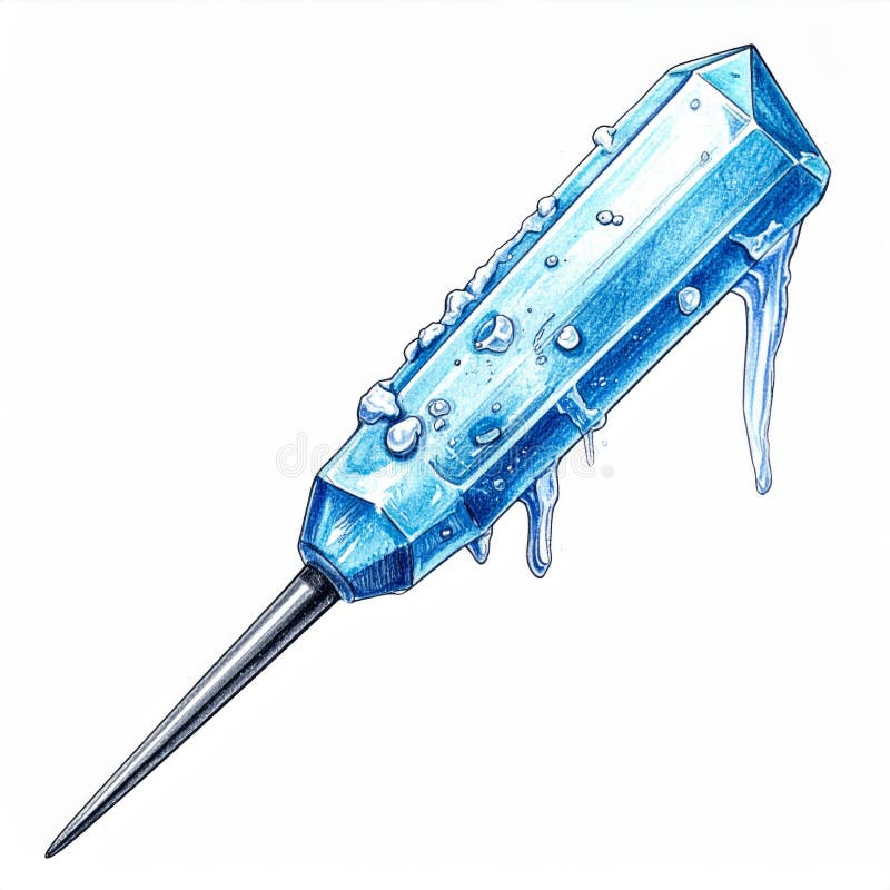 Icy Blue Crystal Tool with Dripping Water Stock Illustration ...