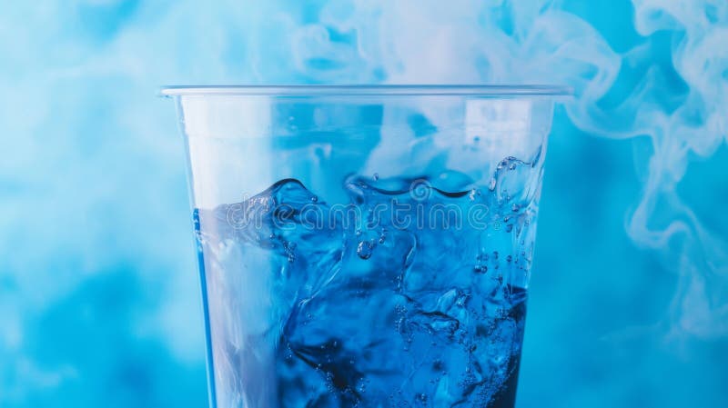 Icy Blue Drink in Plastic Cup with Smoke Background Stock Illustration ...