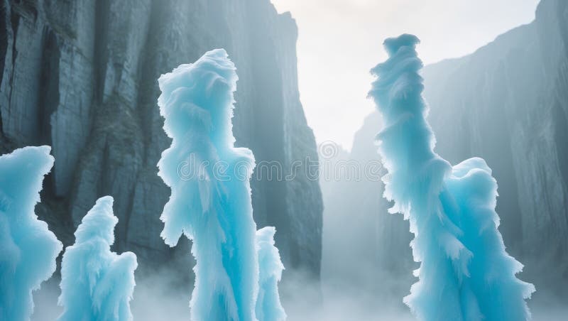 Icy Blue Formations Floating in Front of Towering Cliffs. Stock Photo ...