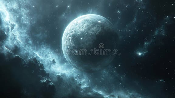 Icy Blue Planet in Dark Nebula Space Stock Illustration - Illustration ...