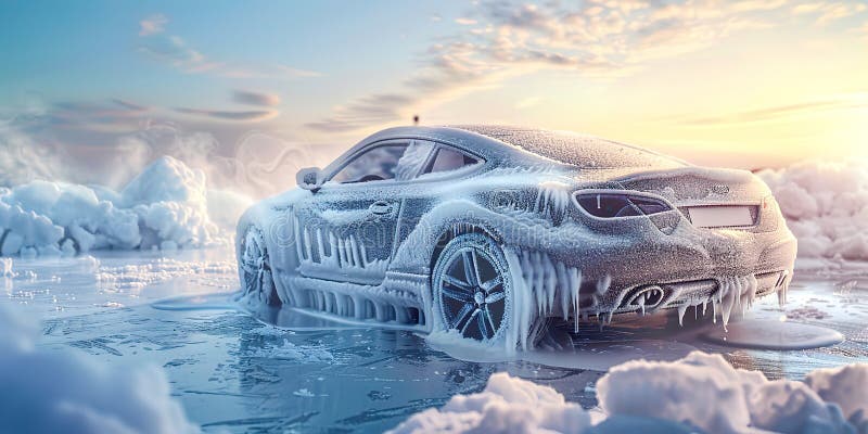 An icy car in the cold stock photo. Image of season - 332168506