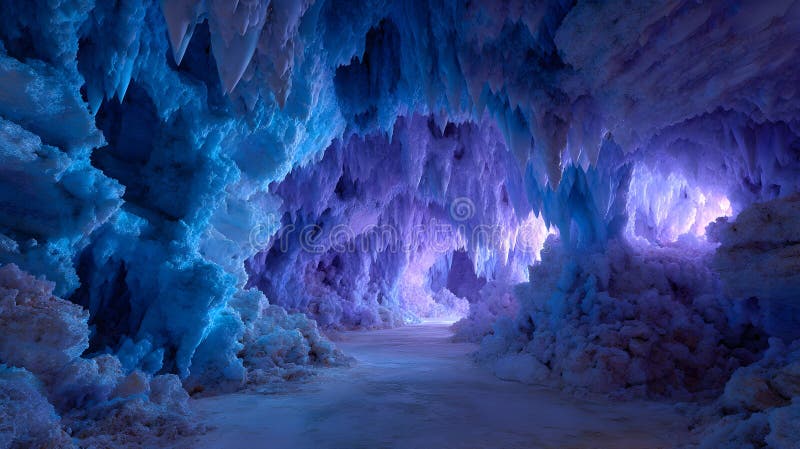 Icy Cave: a Mesmerizing Grotto with Formations of Ice in Blue and ...