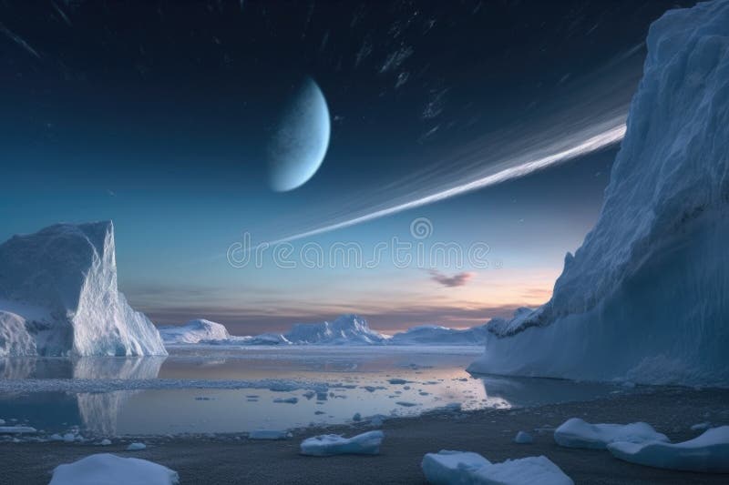 Icy Comet Soaring Above Polar Ice Caps and Glaciers Stock Photo - Image ...
