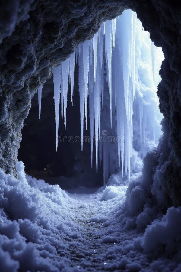 Icy Crystal Stalactites Hanging from a Cave Ceiling, Cavern, Frozen ...