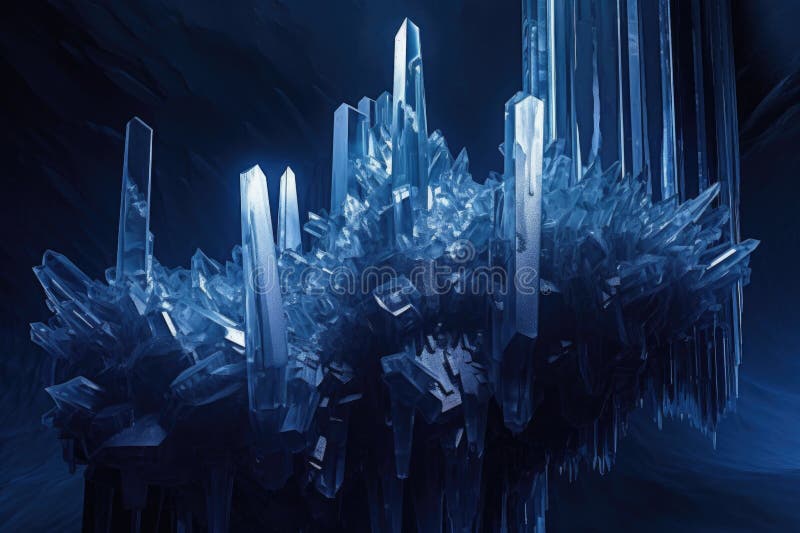 Icy Crystal Structures in a Dark, Cold Cave Stock Illustration ...
