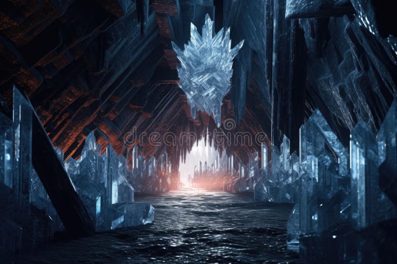 Icy Crystal Structures in a Dark, Cold Cave Stock Illustration ...
