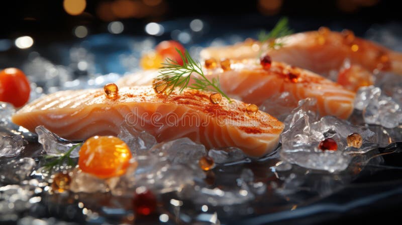Icy Delicacy: Raw Fish Fillet on Ice. Generative AI Stock Illustration ...