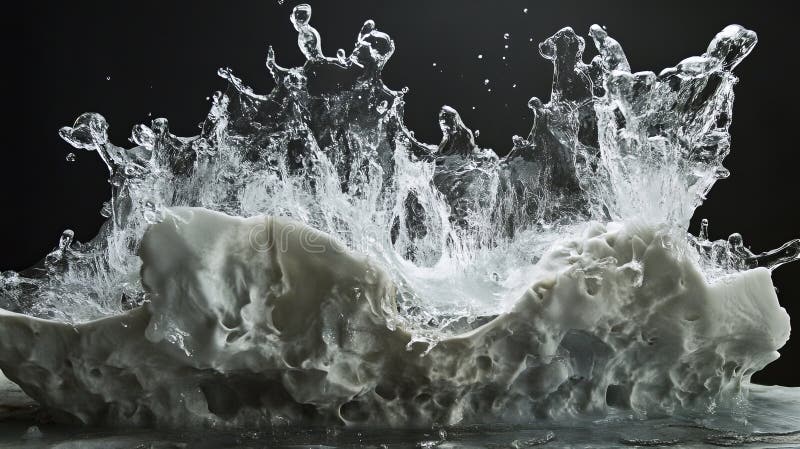 Icy Edge Breaking with Crystalline Force, Splash Particles Suspended ...