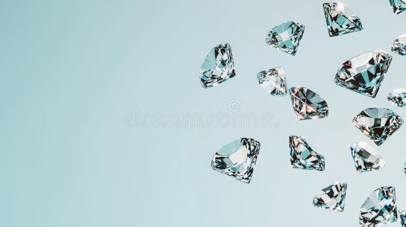 Icy Elegance: Diamonds on Light Blue Background with Copy Space ...