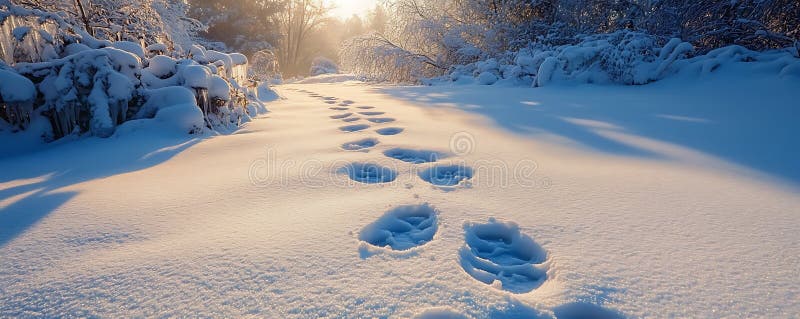 Icy Footprints Leading through a Snowy Path Stock Illustration ...