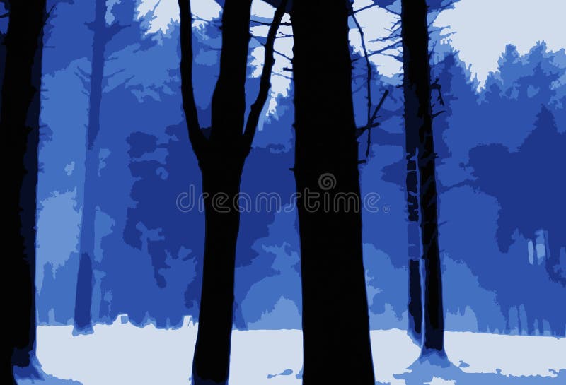 Icy Forest Scene Blue and White Stock Illustration - Illustration of ...
