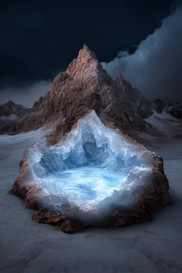 Icy Geode in a Mountain Landscape. Stock Illustration - Illustration of ...