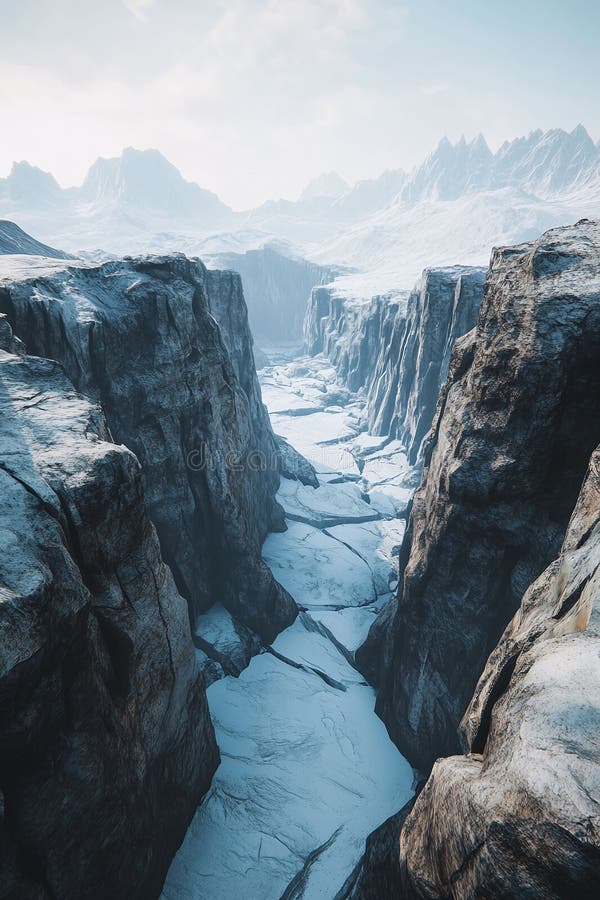 An Icy Glacier with Sharp Peaks and a Deep Crevasse. Game Locations Stock Illustration ...