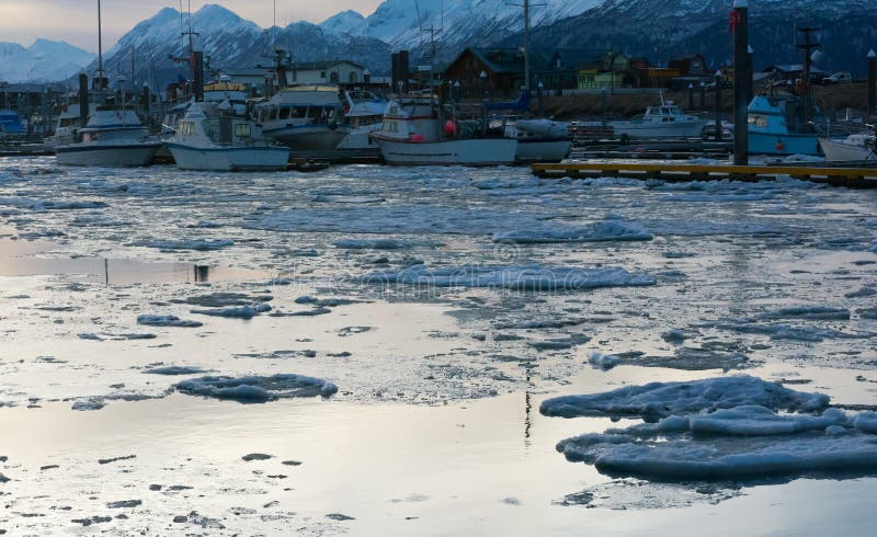 Icy Harbor at Dawn stock photo. Image of boat, harbor - 50831508