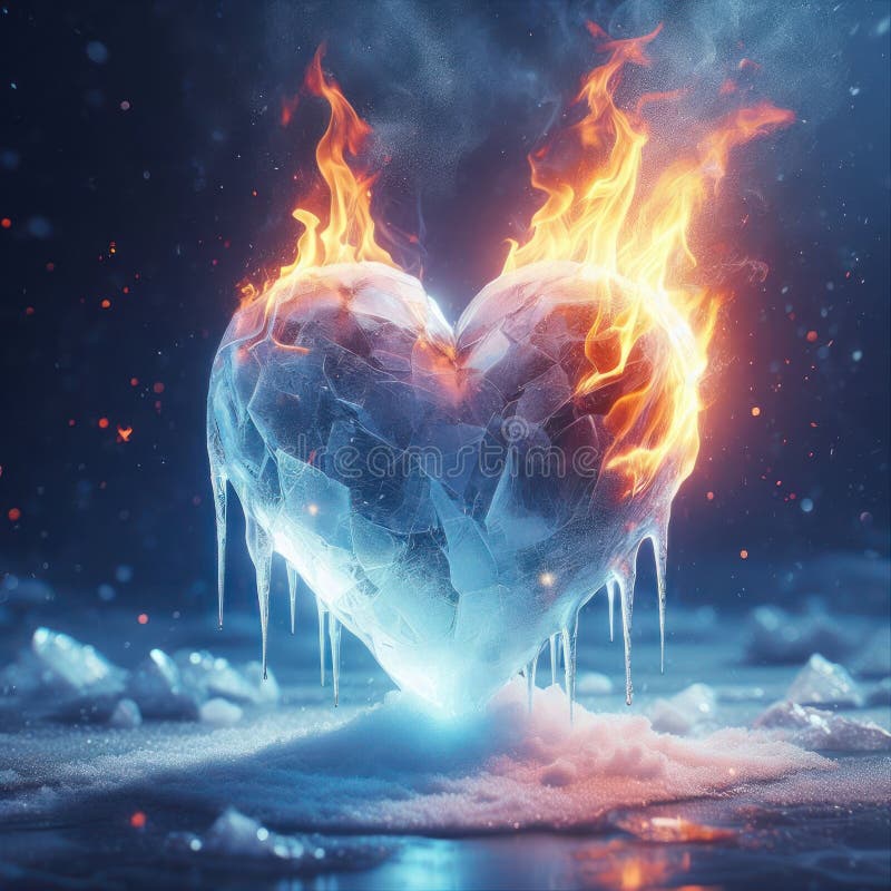 An icy heart on fire. stock illustration. Illustration of fantasy - 301337858