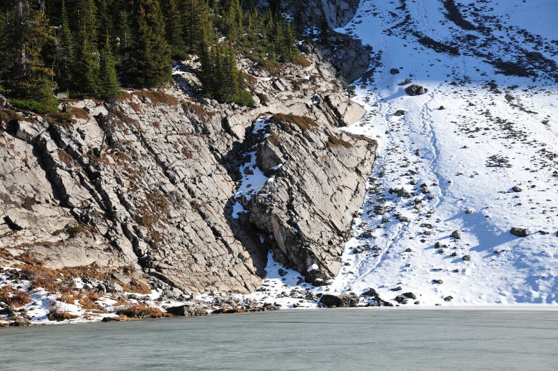 Icy lake and shore stock image. Image of alpine, kananaskis - 7318645