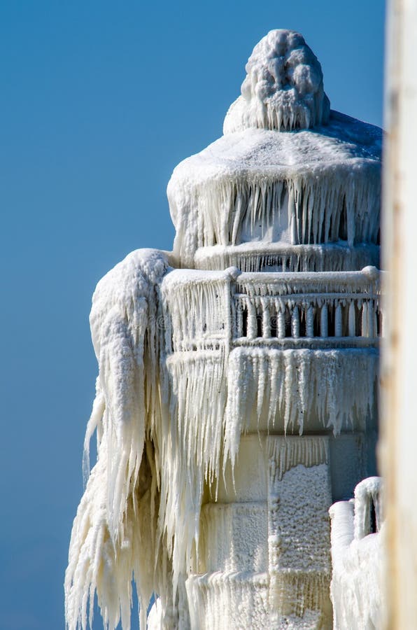 Icy lighthouse details stock photo. Image of landscape - 29697066