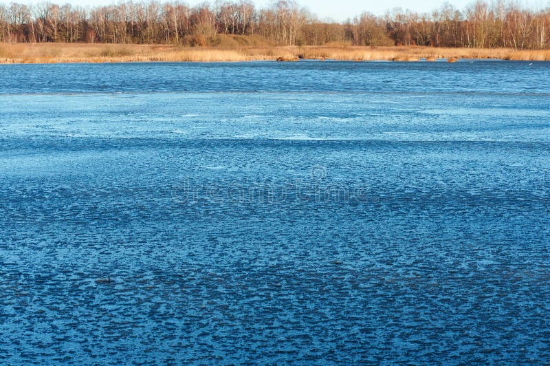 Icy Natural Pond, the Lake is Covered with Ice Slush Stock Image ...