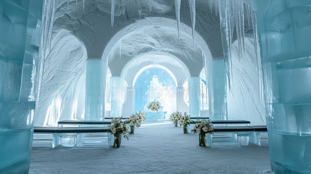 An Icy Nuptial Setting with a Translucent Altar, Illuminated by ...