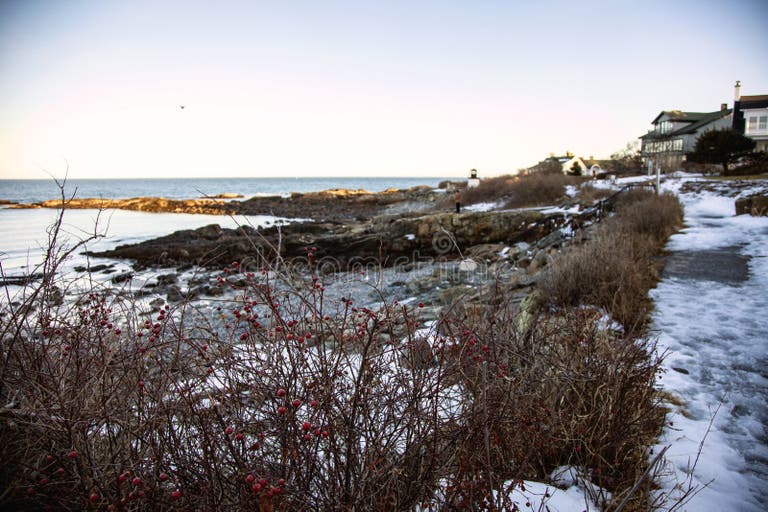 Icy Path on Marginal Way Path Along the Rocky Coast of Maine in ...