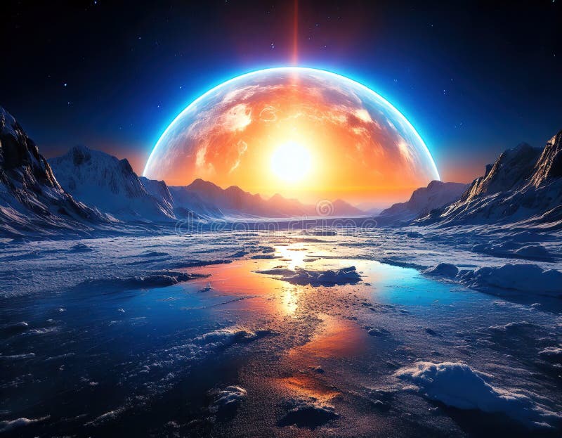 An Icy Planet Orbiting a Giant Star Stock Illustration - Illustration ...