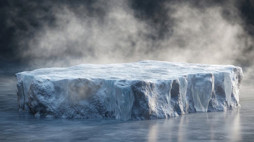 Icy Platform with Mist in a Dark Setting Stock Illustration ...