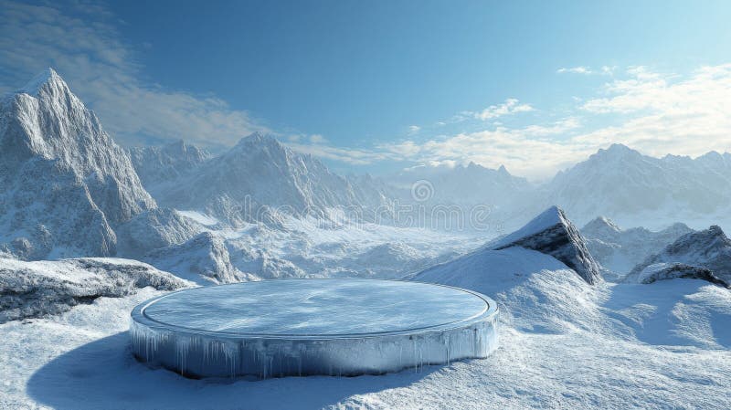 Icy Platform in a Snowy Mountain Range Stock Illustration ...