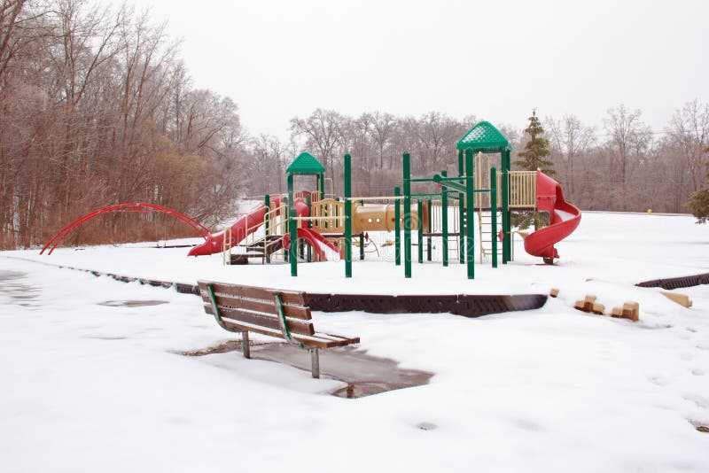 Icy Playground and Park Bench Stock Photo - Image of steps, wyoming ...